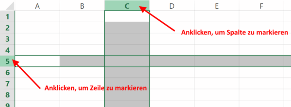 Excel: Spalte und Zeile markieren per Maus und Tastatur