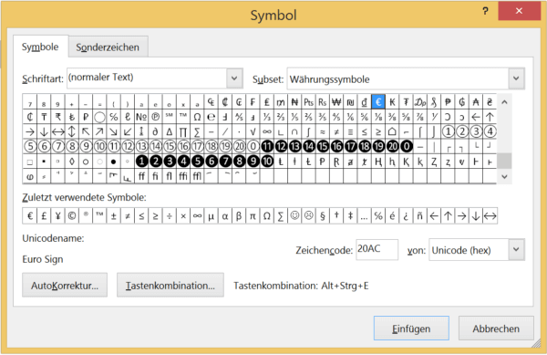 Word: Sonderzeichen und Symbole einfügen