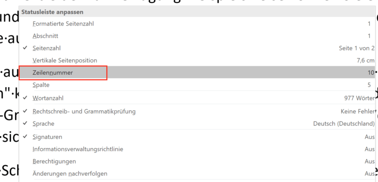 Word: Zeilen anzeigen