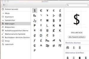 Mac: Sonderzeichen in Zeichentabelle finden