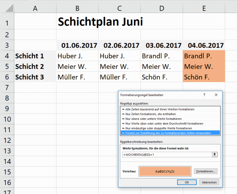 Excel: Dieser Schichtplan nutzt die Bedingte Formatierung Excel: Dieser Schichtplan nutzt die Bedingte Formatierung