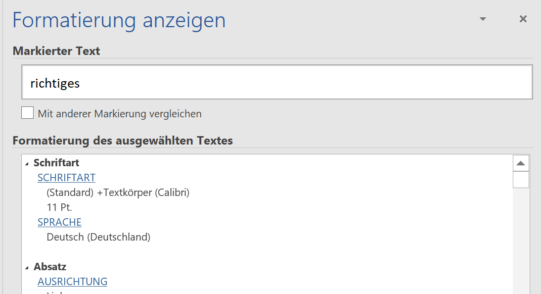 Word: Genaue Informationen zur Formatierung anzeigen | Tippscout.de