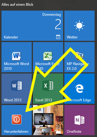 Windows herunterfahren - per Knopf im Startmenü klappt das blitzschnell