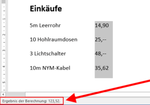 Word: Summe berechnen - Zahlen in der Markierung addieren | Tippscout.de