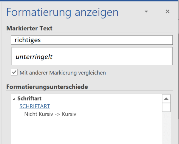 Word: Genaue Informationen zur Formatierung anzeigen