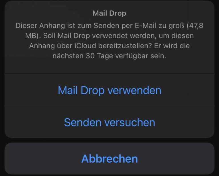 Apple Mail Drop einschalten